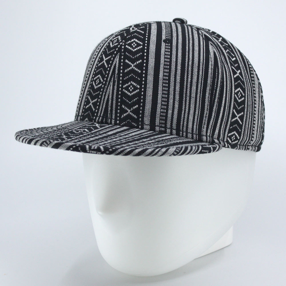 Aztec Cotton Jacquard Trimmed Flat Brim Snapback Baseball Cap - Ooh La ...