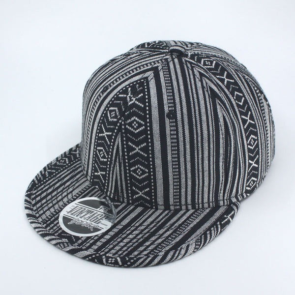 Aztec Cotton Jacquard Trimmed Flat Brim Snapback Baseball Cap - Ooh La ...